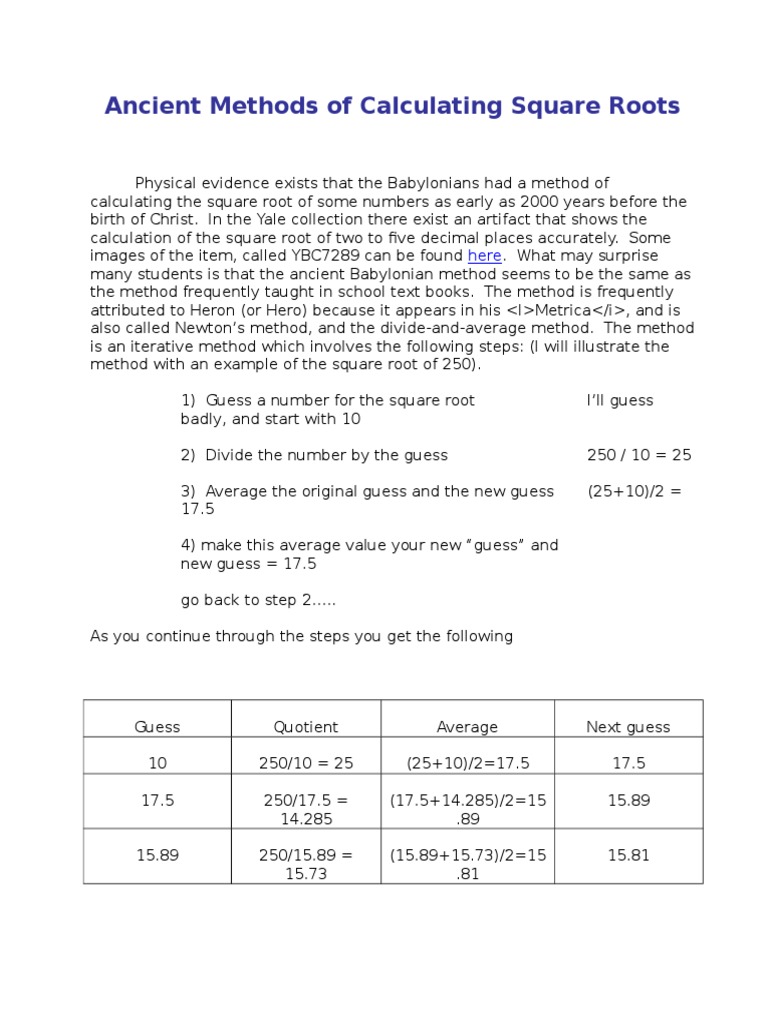 Ancient Methods of Calculating Square Roots: A Comparative Examination of Babylonian, Chinese ...