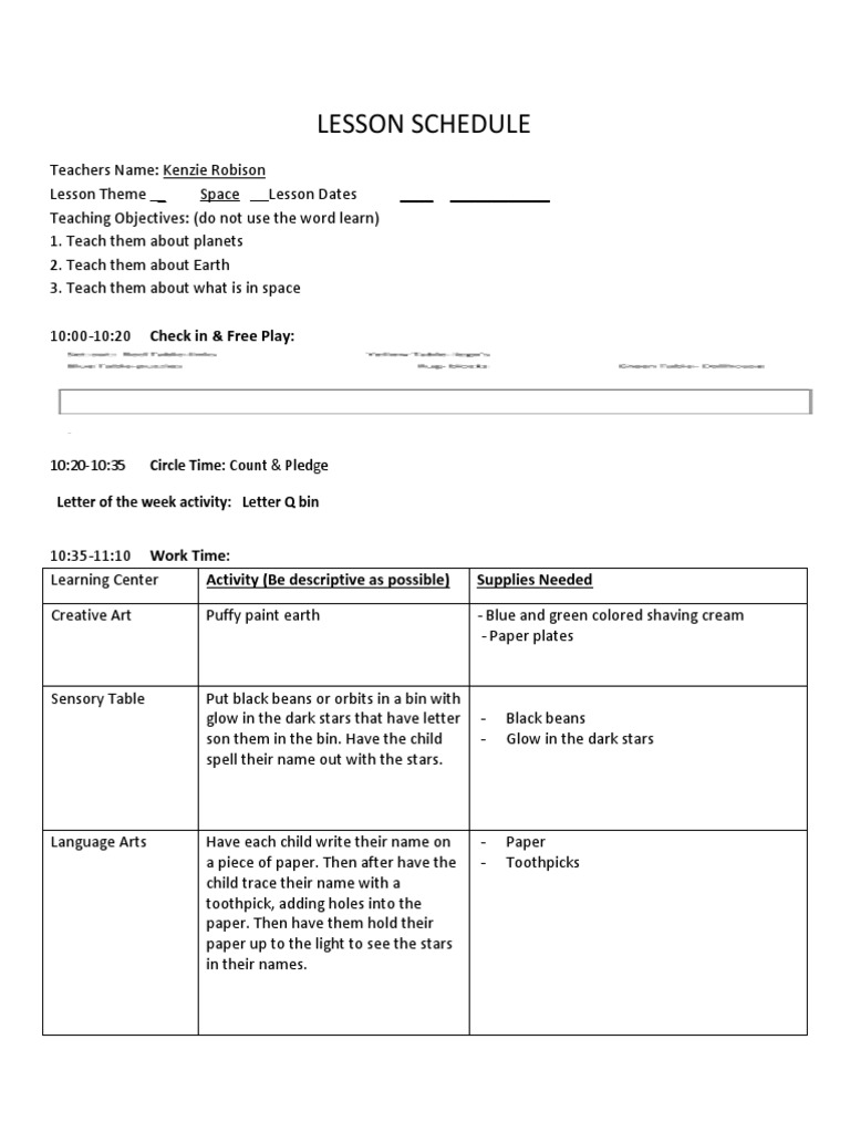 Kenzierobison Spacelessonplan1 | PDF
