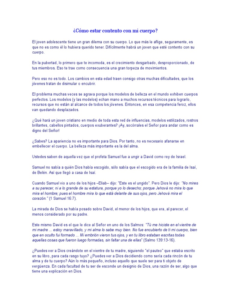 Aceptación del Cuerpo Adolescente | PDF | David | Salmos