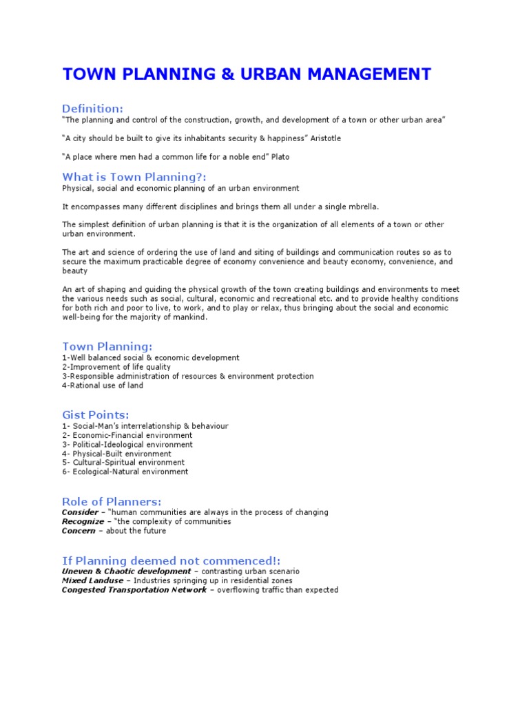 Town Planning and Urban Management Insights | PDF