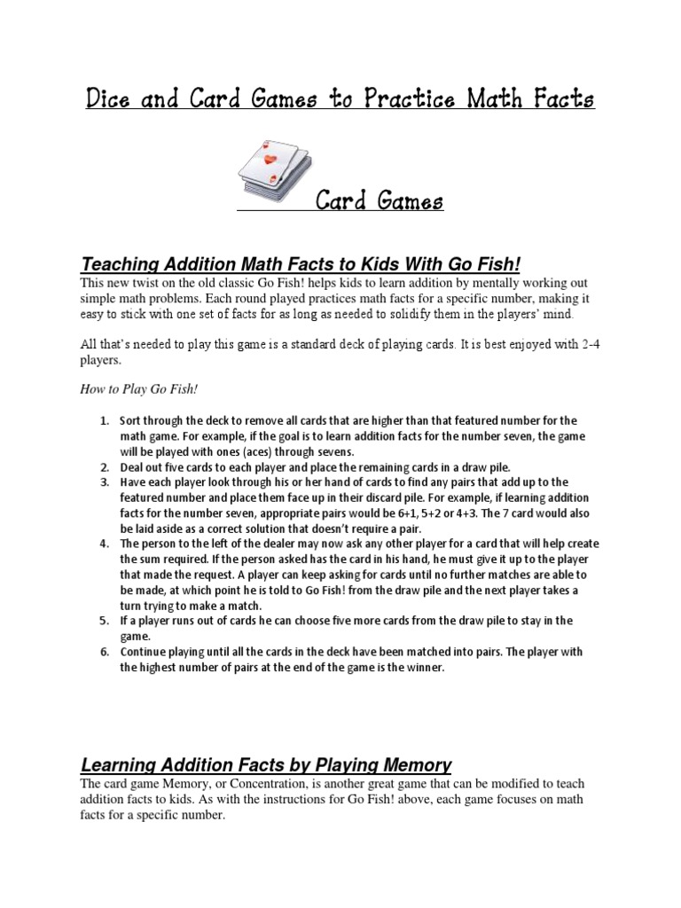 Math Practice with Card Games | PDF | Dice | Playing Cards