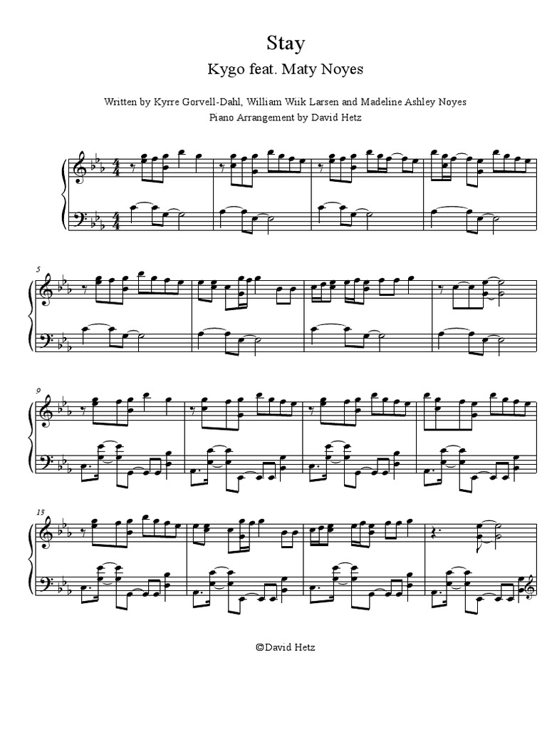 Kygo - Stay (Feat. Maty Noyes) - Piano Sheet Music | PDF