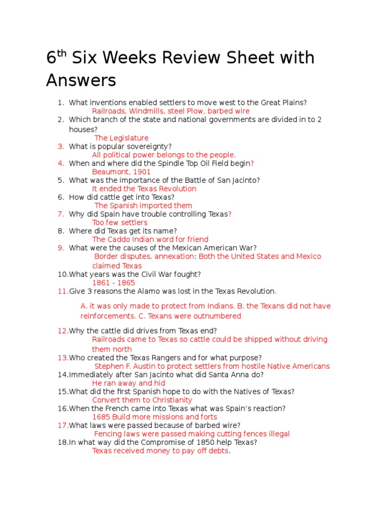 Texas History Review for Students | PDF