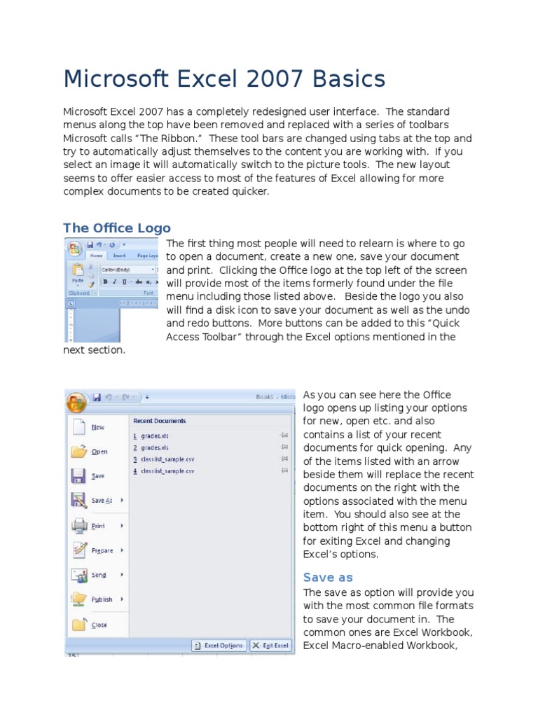 Excel 2007 User Interface Overview | PDF | Microsoft Excel | System ...