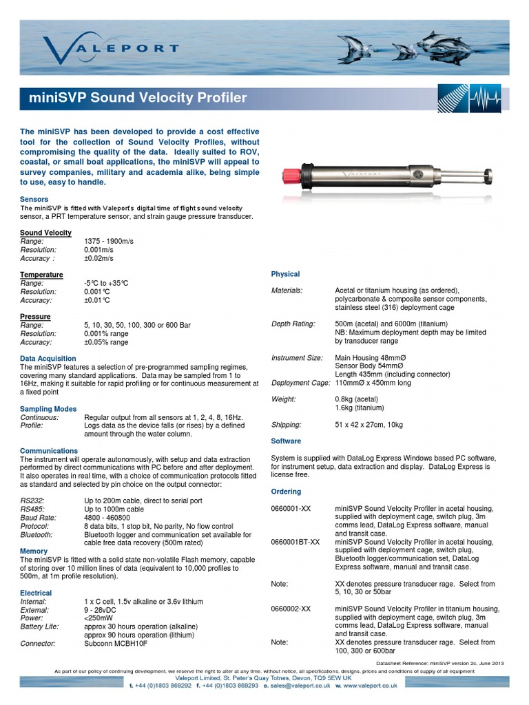 Perfilador Velocidad de Sonido Valeport Mod miniSVP - v2c PDF | PDF ...