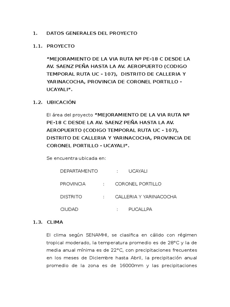 Datos Generales Del Proyecto | PDF