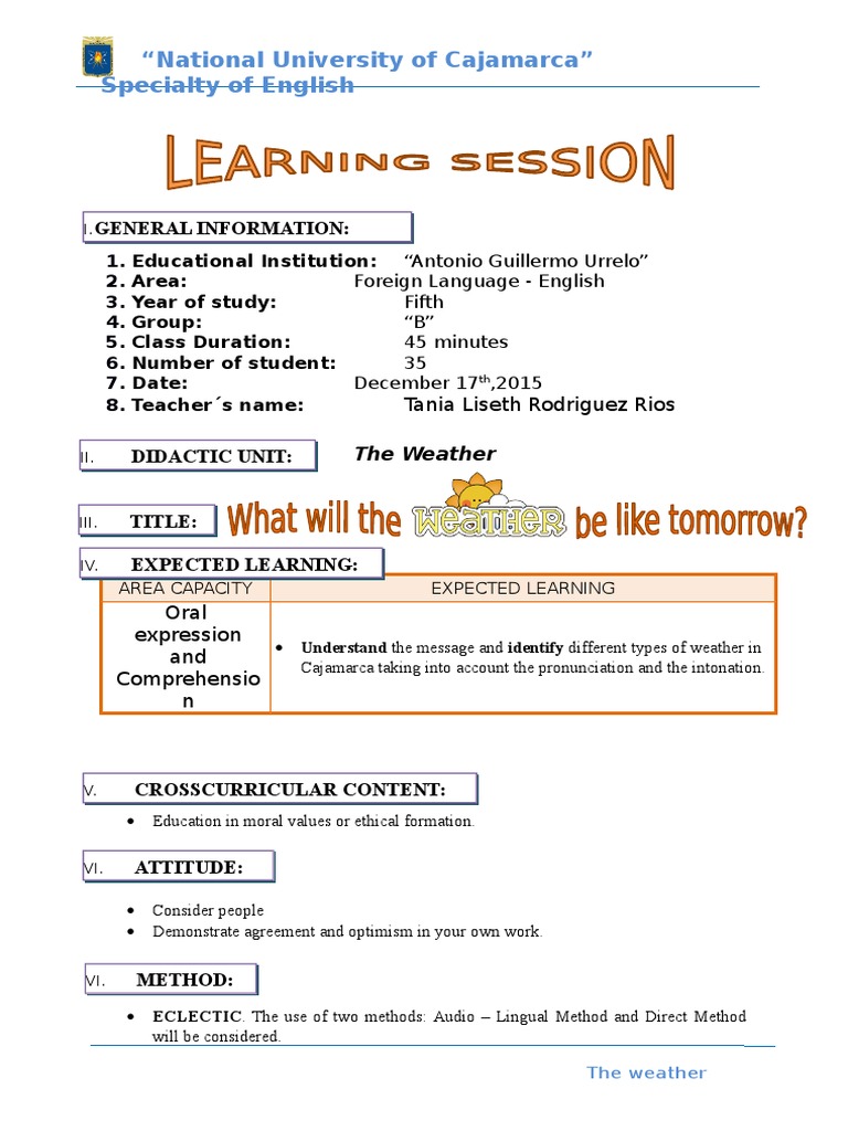 Learning Session - Weather | PDF | English Language | Weather