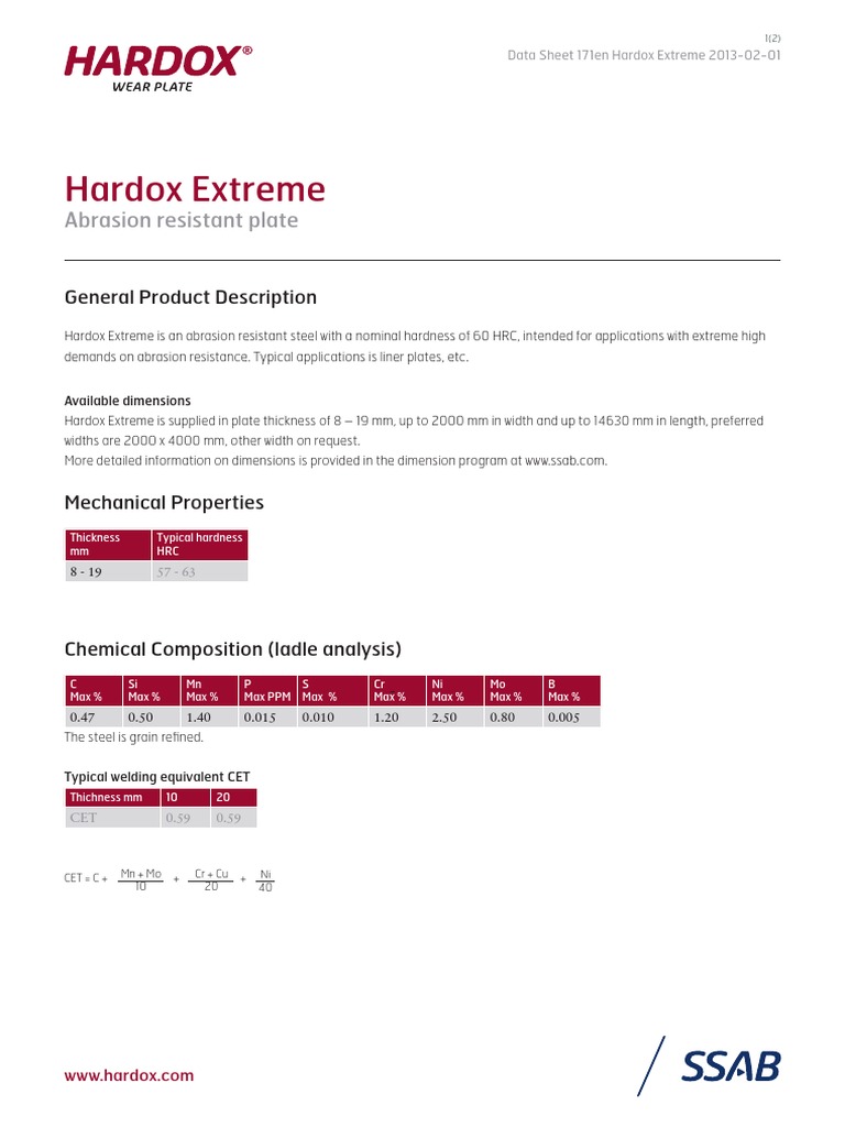 171 HARDOX Extreme UK Data Sheet | PDF | Sheet Metal | Engineering ...