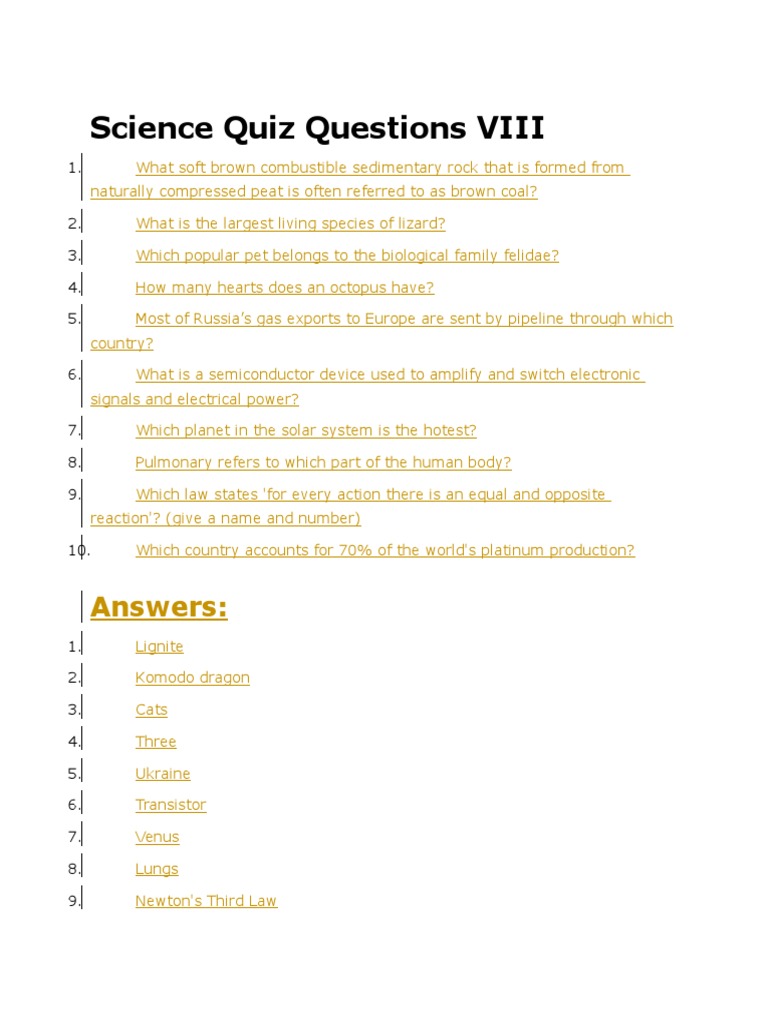 Science Quiz Questions and Answers | PDF | Planets | Scientist