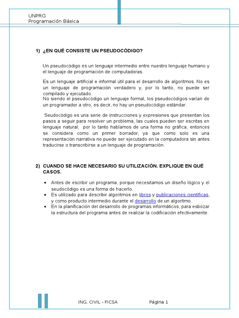 PSEUDOCODIGO | PDF | Algoritmos | Programación de computadoras