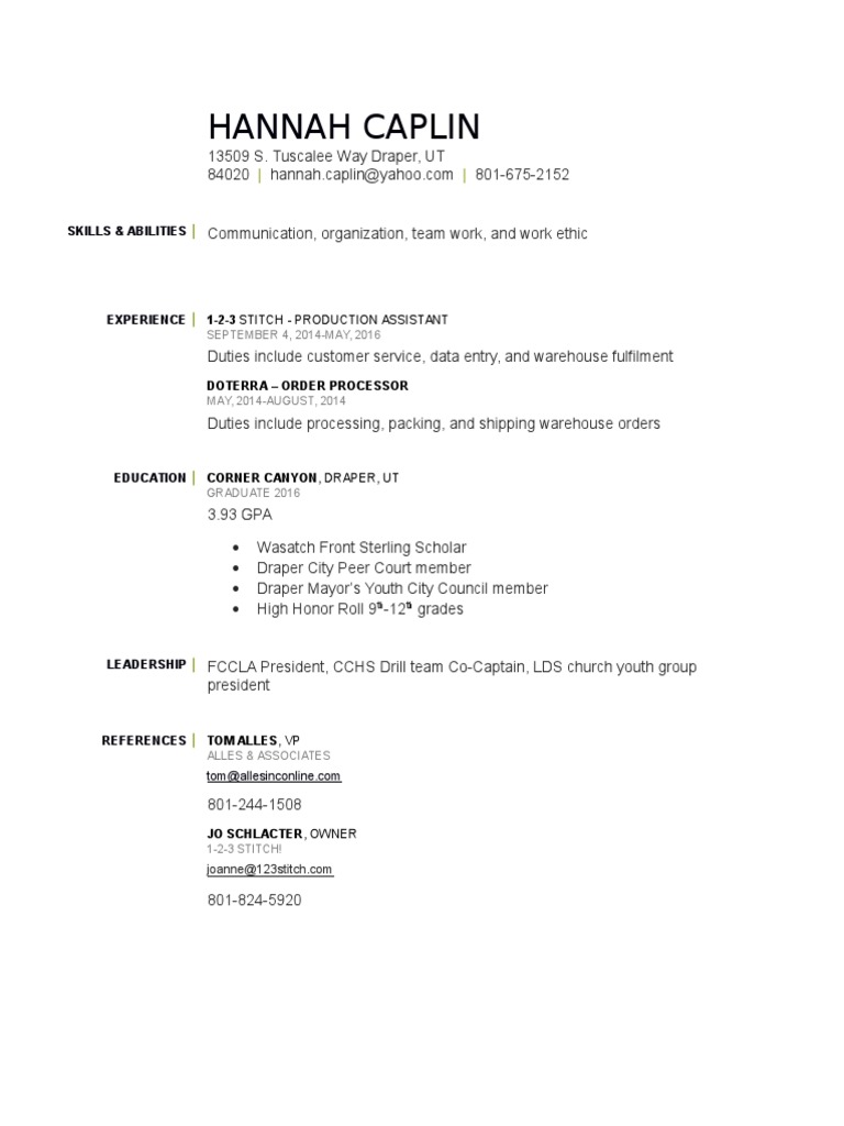 Hannah Caplin Resume | PDF