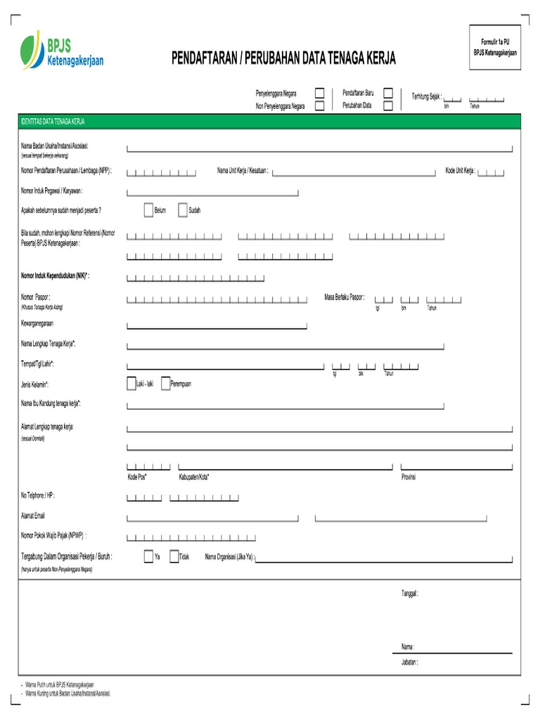 Formulir Bpjs Ketenagakerjaan Pdf