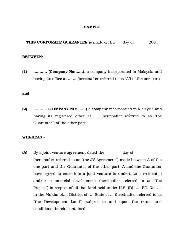 Corporate Guarantee | PDF | Guarantee | Contract Law