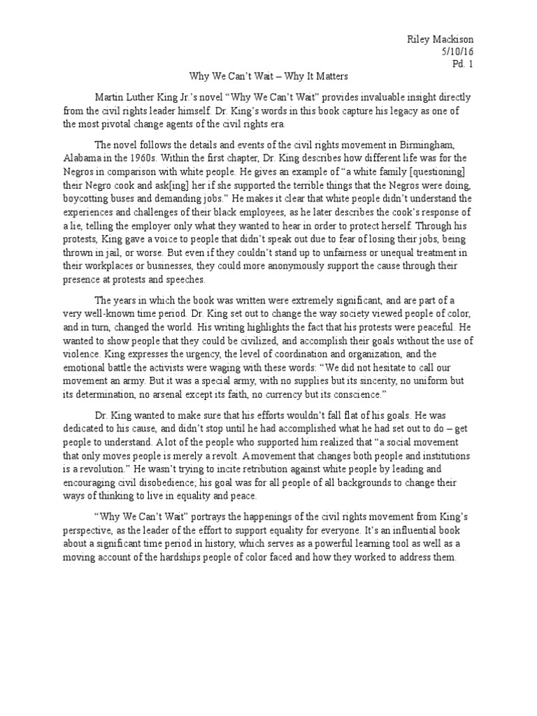 Insights from "Why We Can't Wait" | PDF | Martin Luther King Jr ...