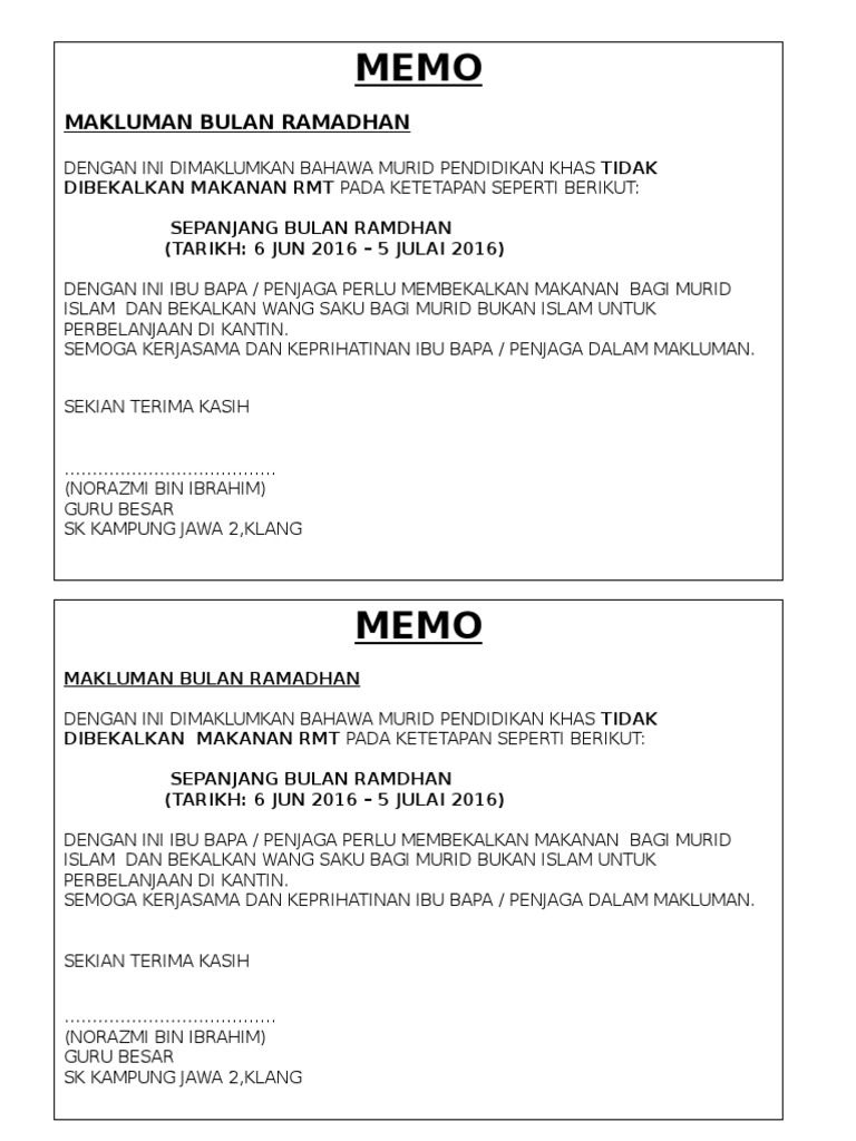 Contoh Memo Cuti Umum Sophie Short - vrogue.co