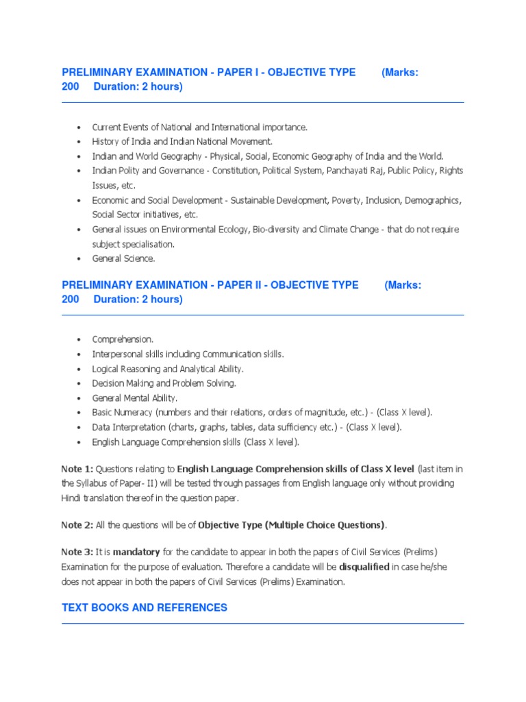 Preliminary Examination - Paper I - Objective Type (Marks: 200 Duration ...