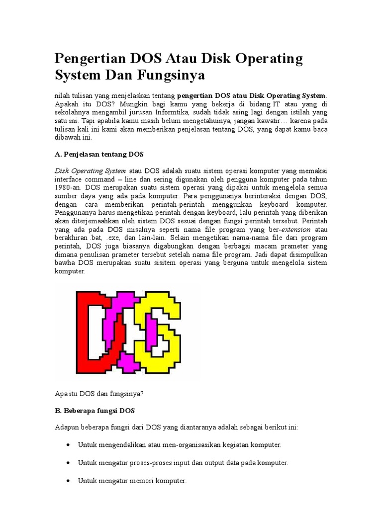 Pengertian DOS Atau Disk Operating System Dan Fungsinya | PDF