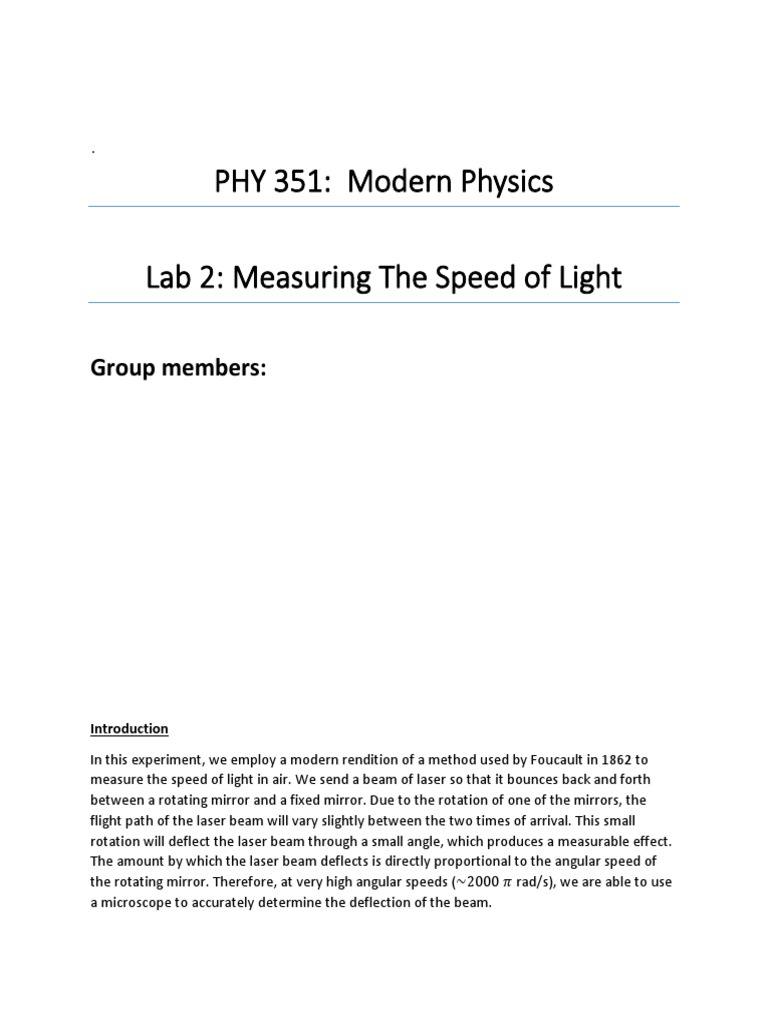Phy 351, Lab 2, Formal Report | PDF | Speed Of Light | Lens (Optics)