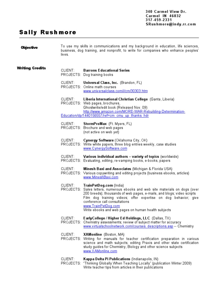 Sally Rushmore Resume and Writing Credits | PDF | World Wide Web ...