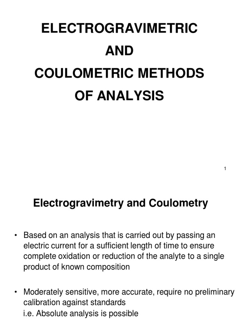 Electrogravimetry and Coulometry | PDF | Redox | Electrochemistry