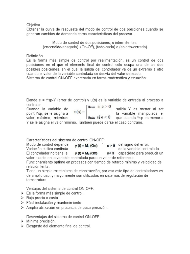 Controladores de Dos Posiciones | PDF | Sistema de control | Variable ...
