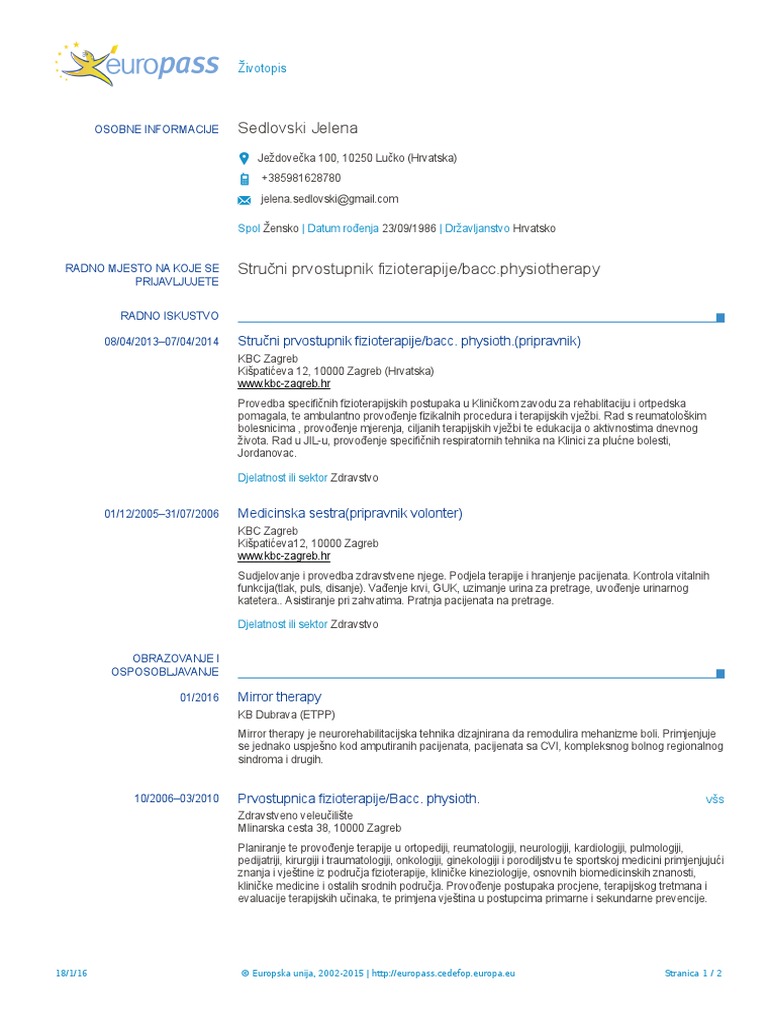 CV Europass 20160118 Sedlovski HR 1 PDF | PDF