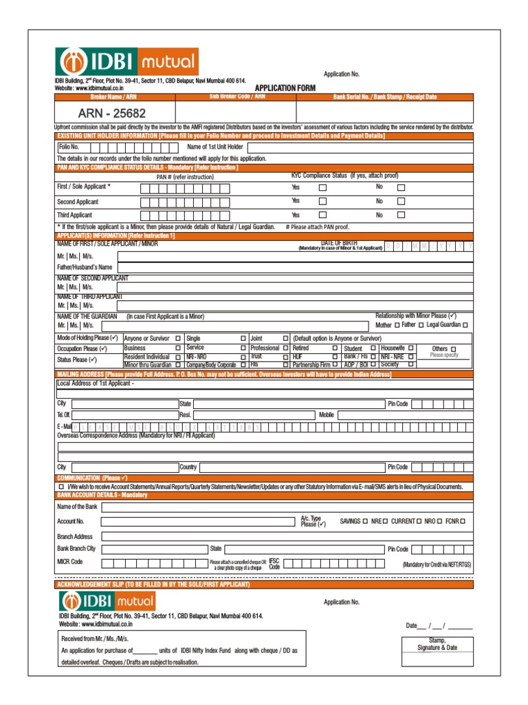 IDBI Nifty Index Fund Application Form | PDF | Stock Market Index ...