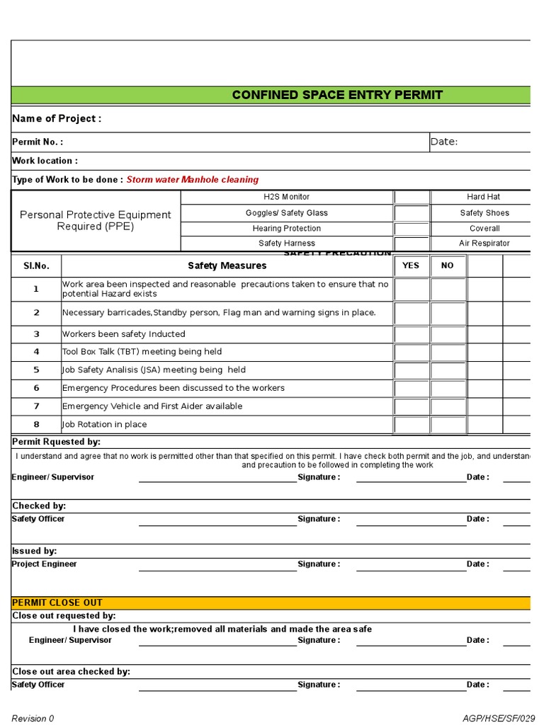 Entry Permit Confined Space 1 | PDF | Technology & Engineering