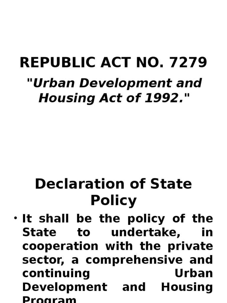Lecture - RA NO. 7279 | PDF | Squatting | Public Housing