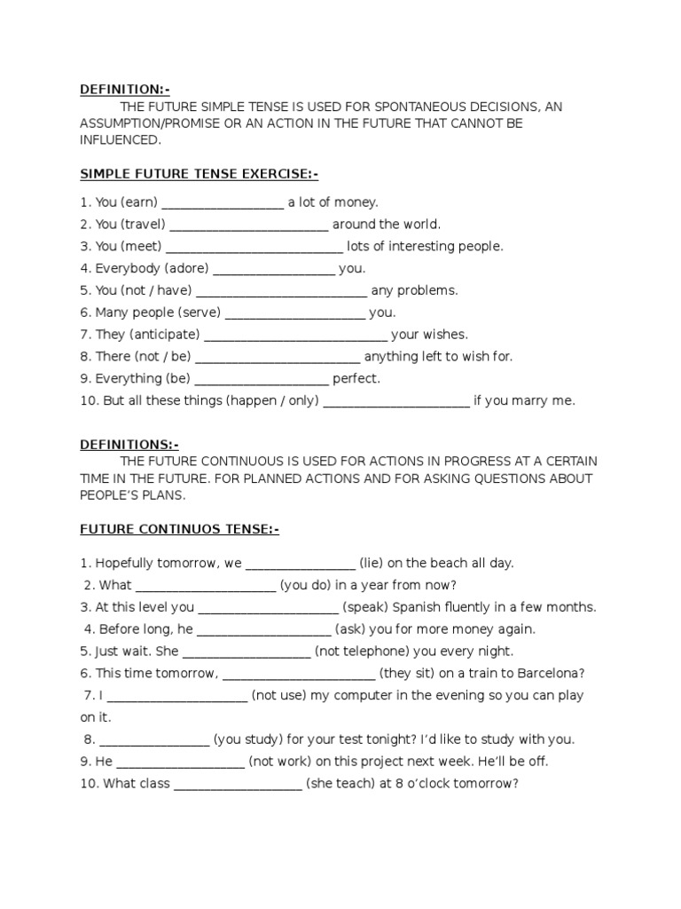 Tense English Grammar Worksheet | PDF | Grammatical Tense