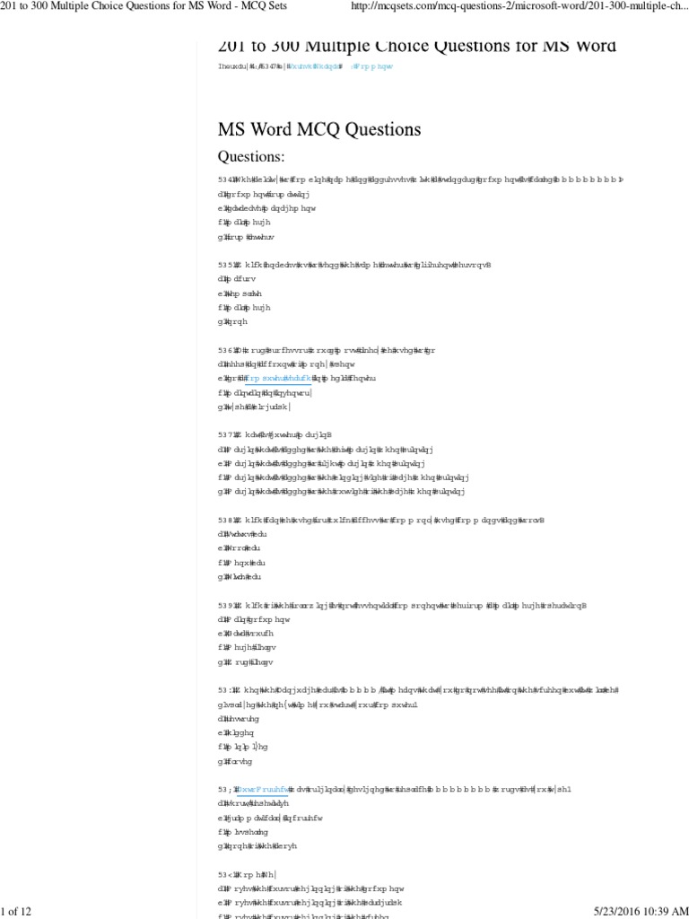 MS Word MCQs: Questions 201-300 | PDF | Page Layout | Text
