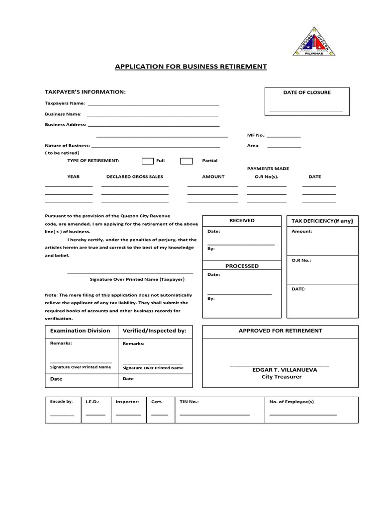 Business Retirement Form | PDF