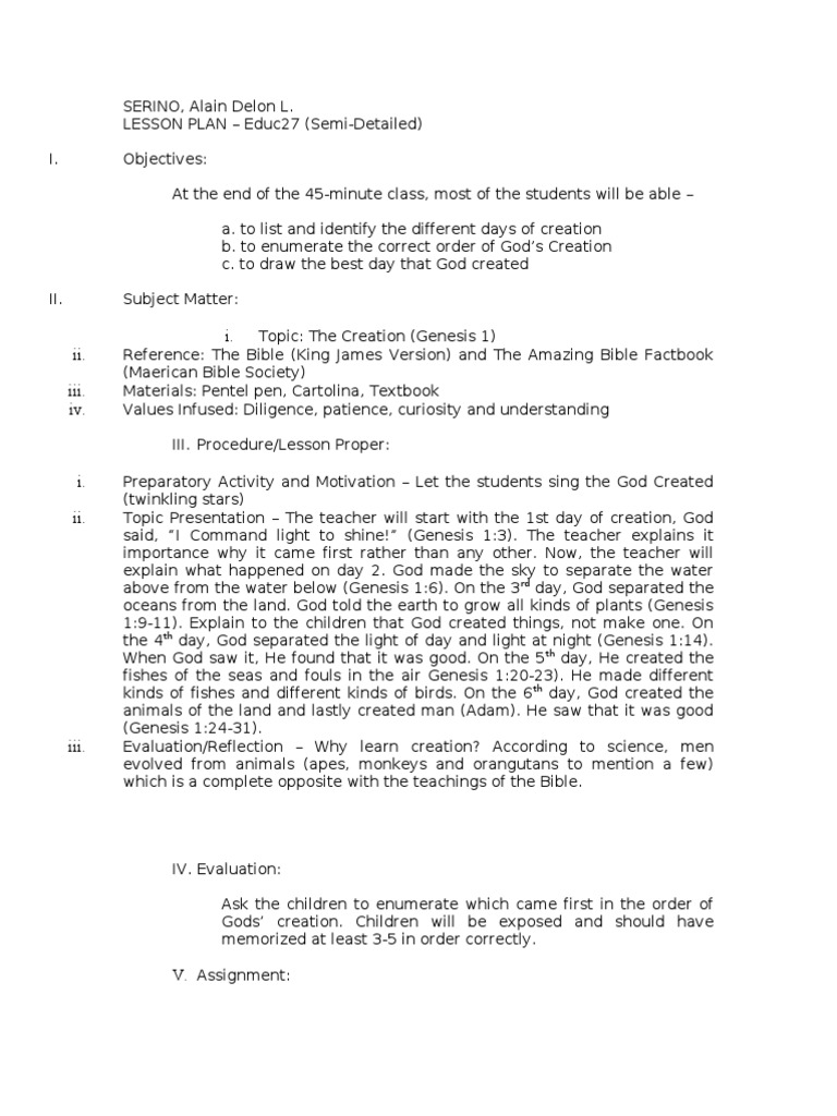 Genesis Creation Lesson Plan | PDF | Genesis Creation Narrative ...