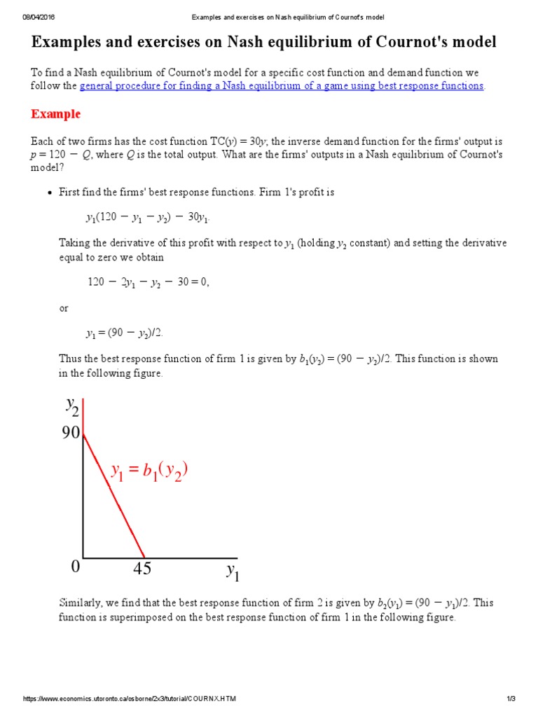 Examples and Exercises On Nash Equilibrium of Cournot's Model | PDF