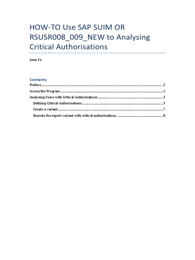 How-To Analyzing SAP Critical Authorizations | PDF | Spreadsheet | Computer Engineering