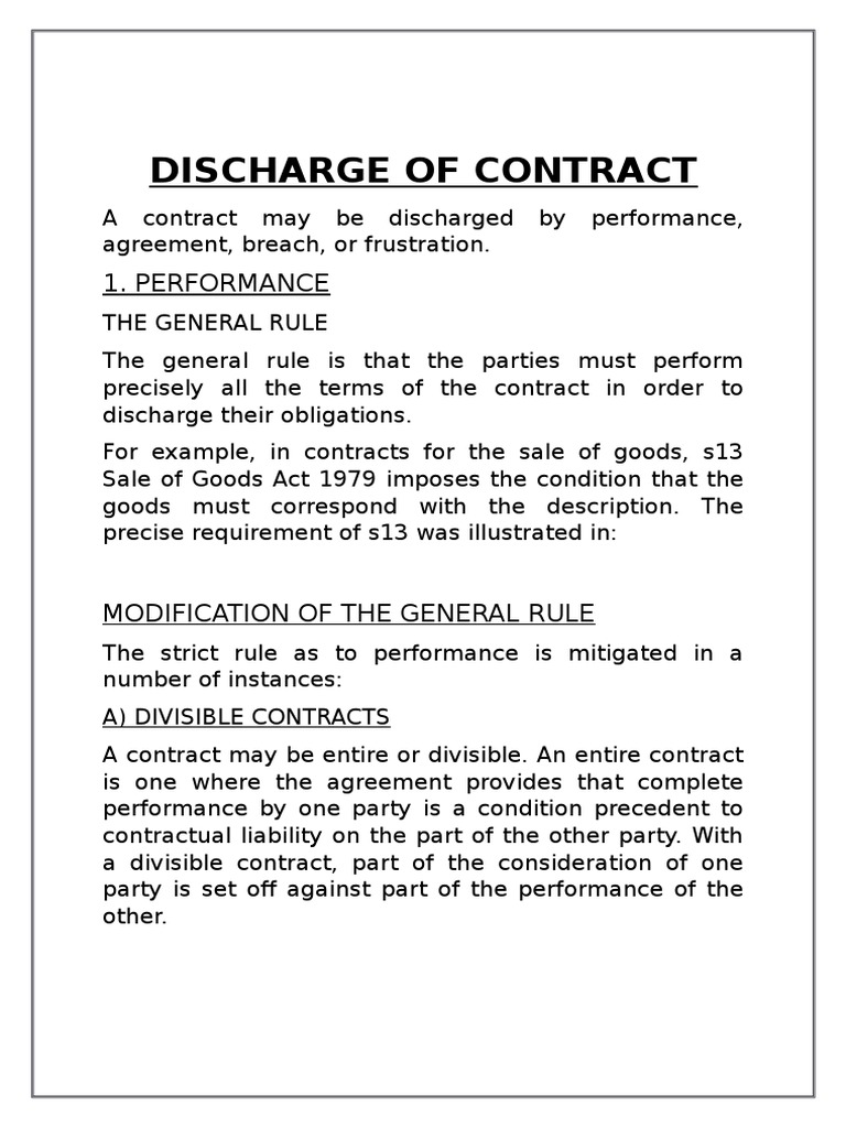 Discharge of Contract | Download Free PDF | Breach Of Contract | Civil ...