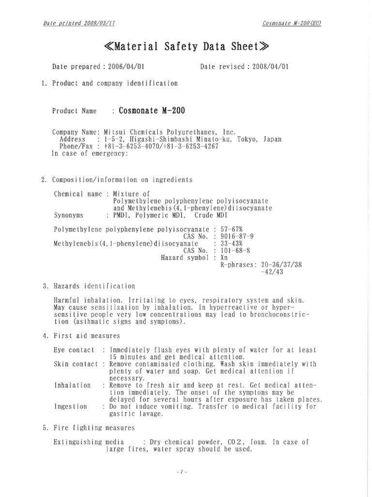 Cosmonate M200 A-Side | PDF
