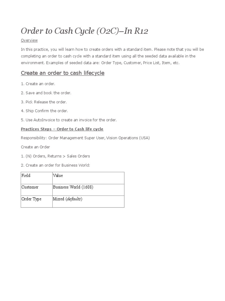 Order To Cash Cycle (O2C) - in R12 | PDF | Invoice | Software