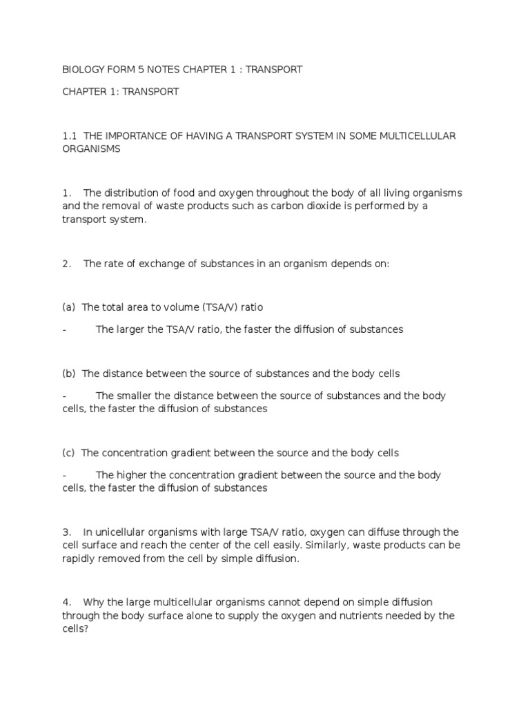 Biology Form 5 Notes Chapter 1 | PDF | Atrium (Heart) | Circulatory System