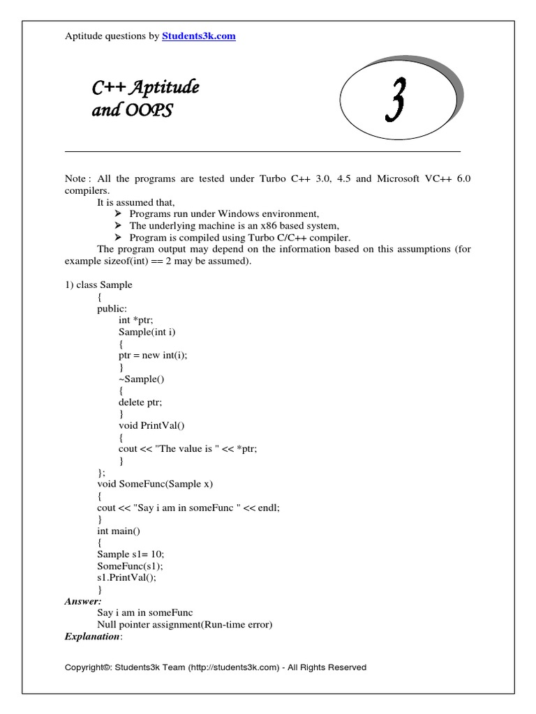 C++ Apti N OOPS | PDF | Class (Computer Programming) | C++ C++ Apti N OOPS | PDF | Class (Computer Programming) | C++