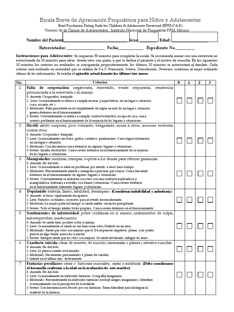 escala breve de apreciación psiquiatrica | Ansiedad | Emociones