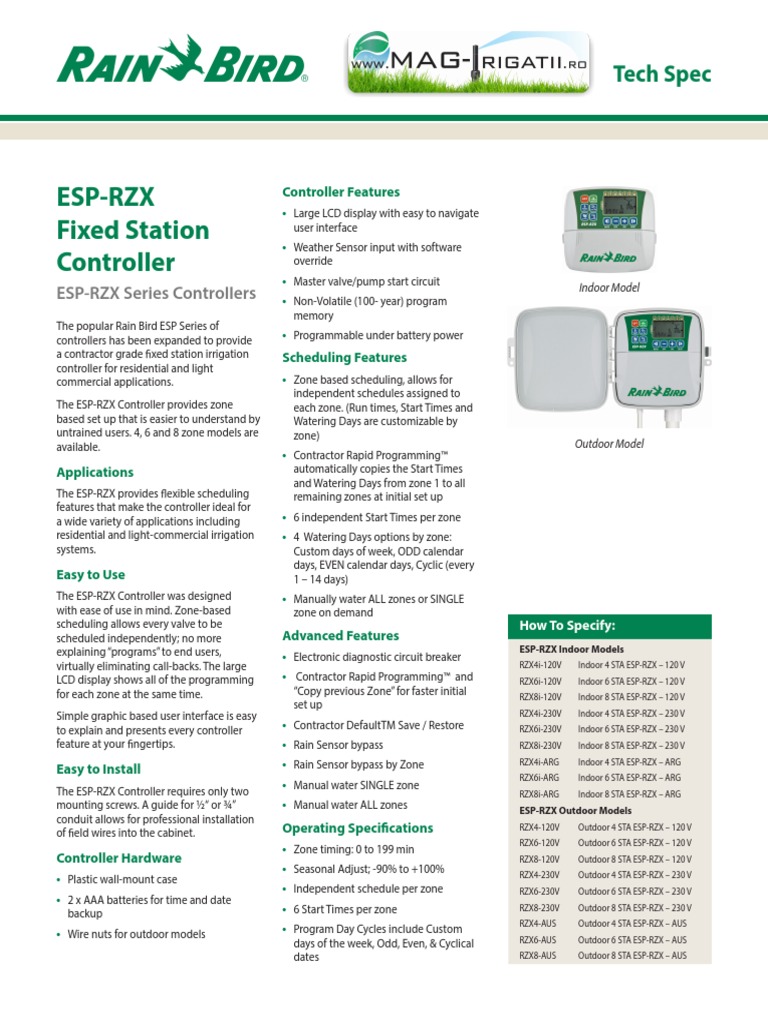 Programator Irigatii ESP RZX Rain Bird | Download Free PDF | Irrigation ...