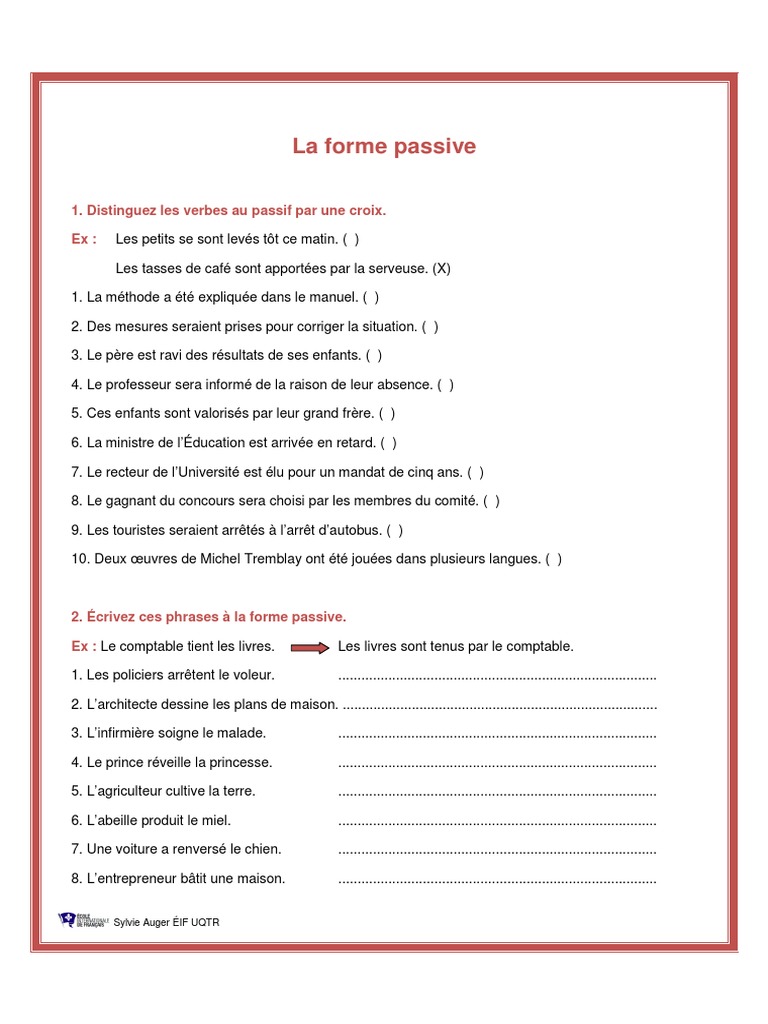 La Forme Passive Exercices Et Corrige | PDF | Nourritures