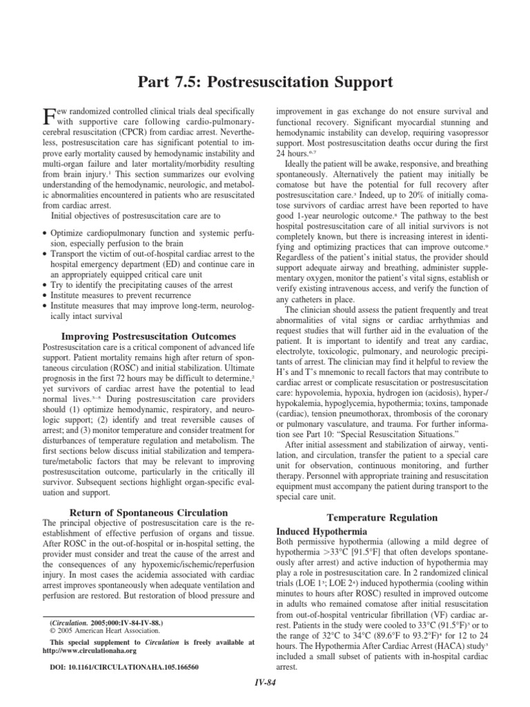 IV-84 Post Resusc Support | PDF | Cardiac Arrest | Cardiopulmonary ...