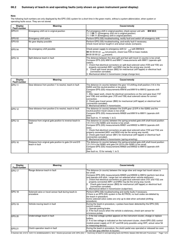 GS Fault Dode Guideelectro-Pnuematic Shift, Eps Gs 1 | PDF ...