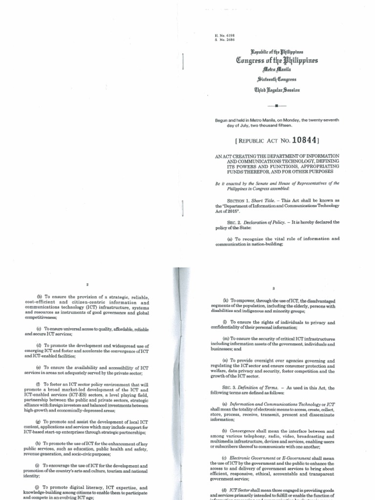 RA 10844 - Department of Information and Communications Technology Law