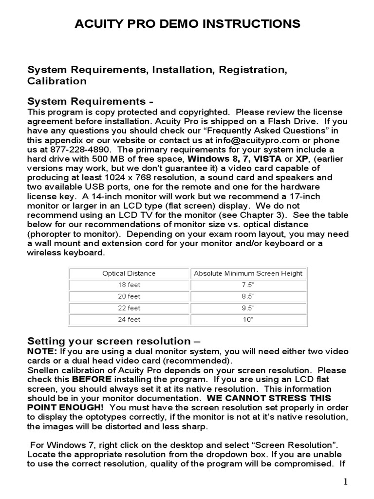 Acuity Pro Demo Instructions | PDF | Computer Monitor | Contrast (Vision)