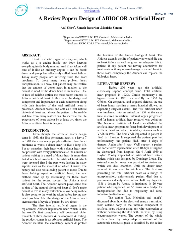 A Review Paper: Design of ABIOCOR Artificial Heart: Abstract | PDF ...