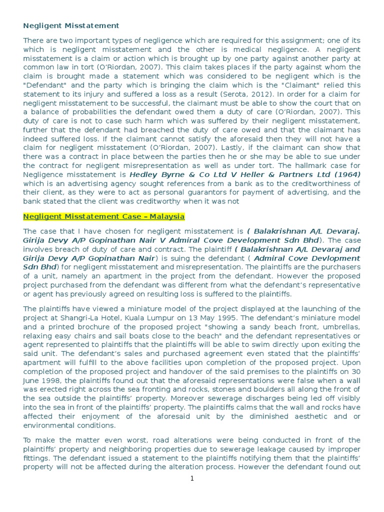 Selected Authorities Negligent Misstatement | PDF | Duty Of Care ...