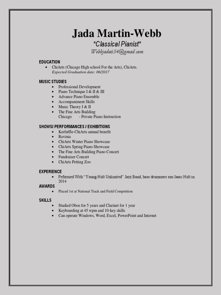 Jada Martin-Webb: Classical Pianist Profile | PDF